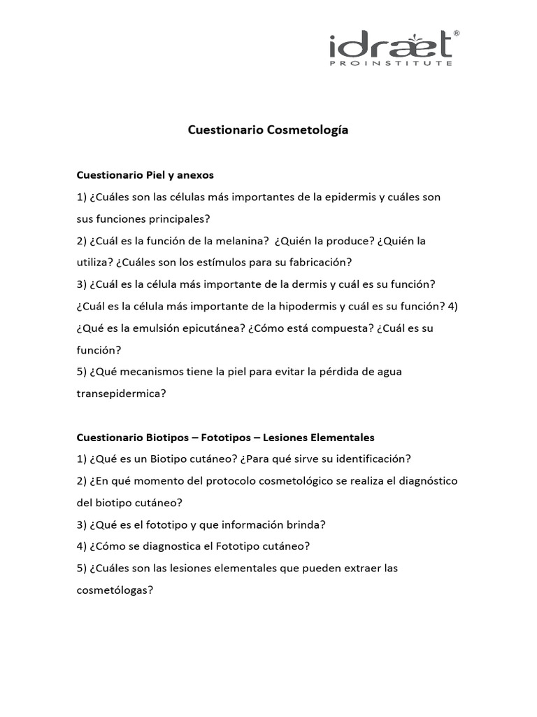 Cosmetologia Cuestionario - 230712 - 145132 | PDF