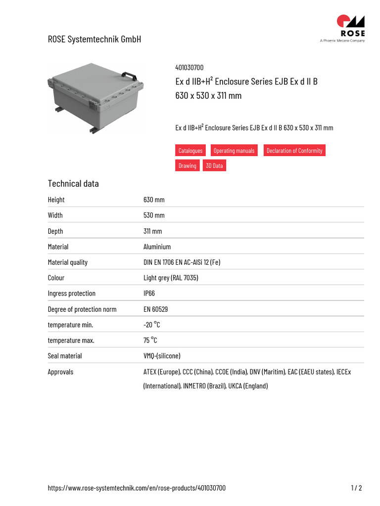 Ex D IIB+H Enclosure Series EJB Ex D II B 630 X 530 X 311 MM | PDF