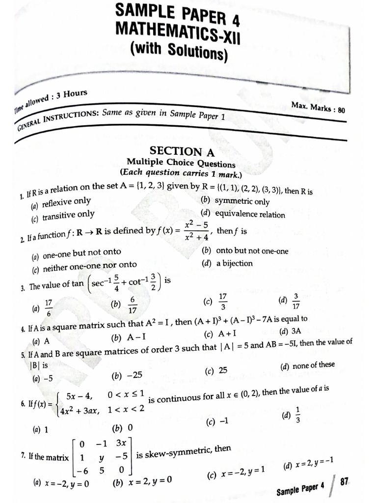 Sample Paper 4 (Maths) | PDF