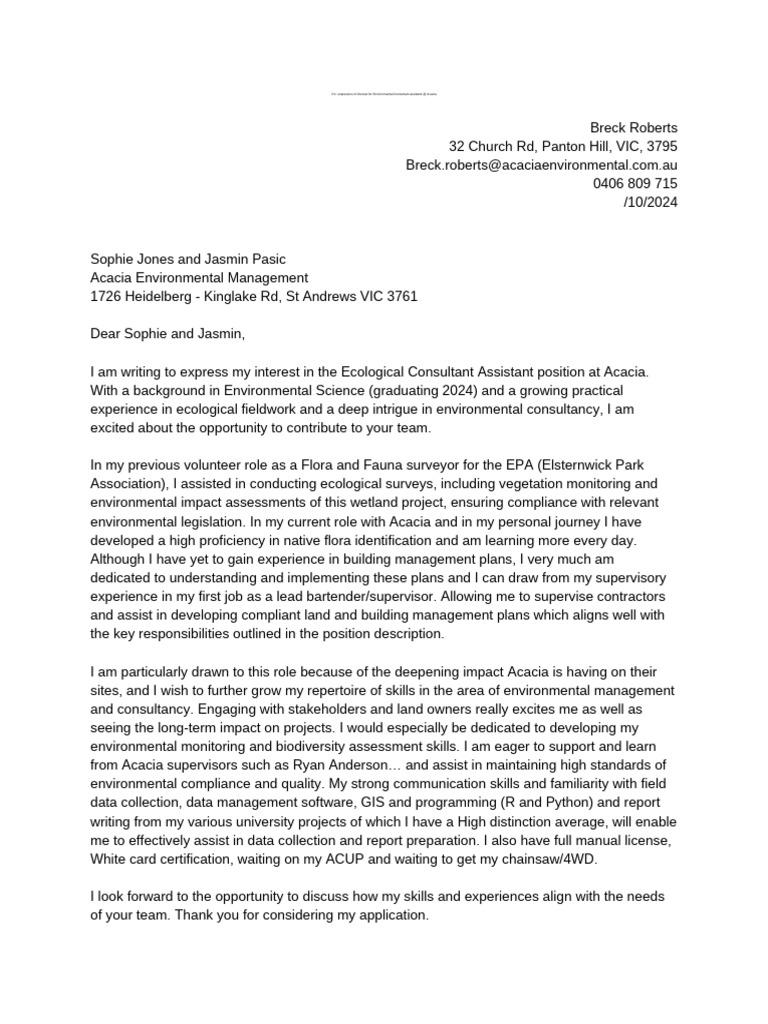 CV - Ecological Consultant Assistant | PDF | Natural Environment ...