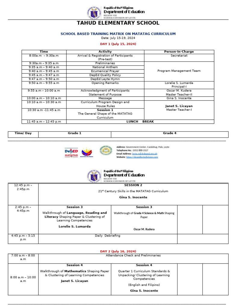 Matatag Curriculum Training Schedule | PDF | Learning | Pedagogy