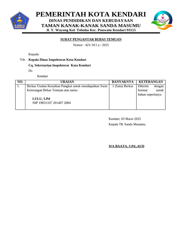 Surat Pengantar Bebas Temuan | PDF