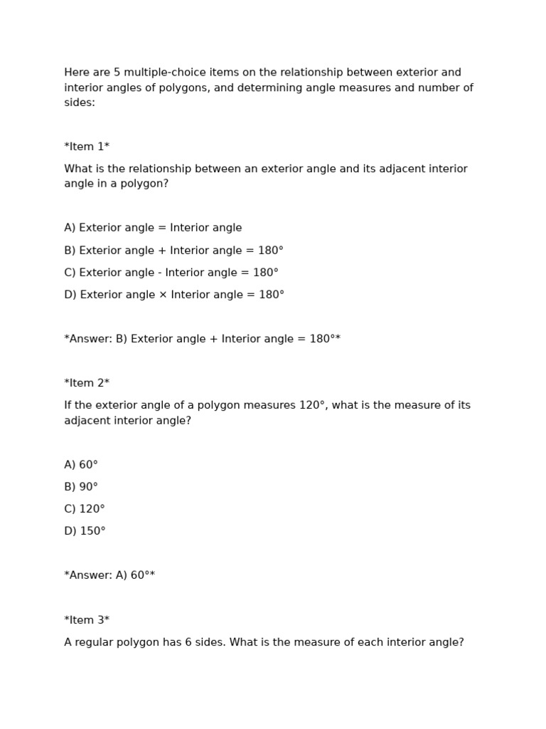 Polygon Angle Relationships Quiz | PDF