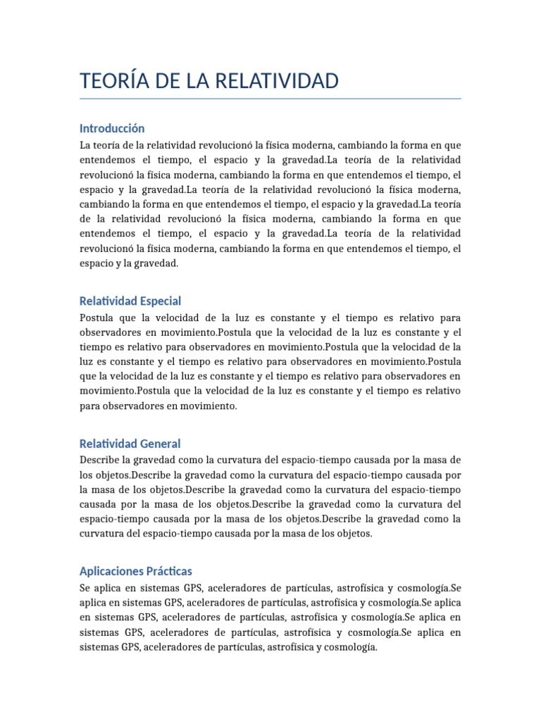 Trabajo Escrito Teoría de La Relatividad | PDF | Relatividad general ...