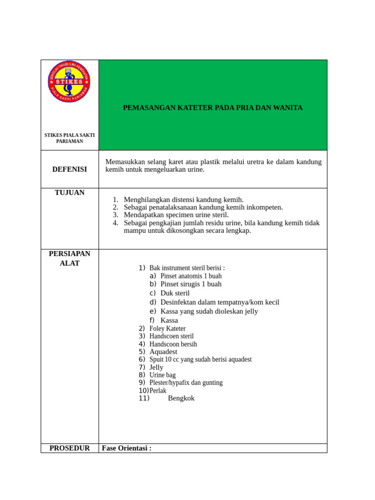 Sop Pemasangan Kateter | PDF