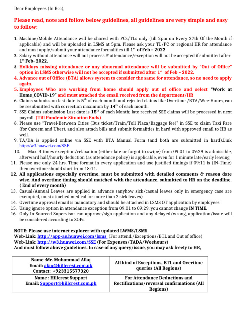 Attendance-Claims Submission Intimation & Guidelines | PDF | Business