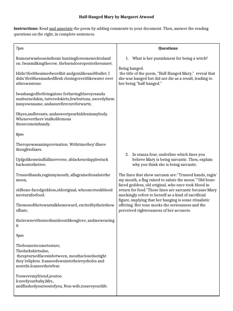2c - Half-Hanged Mary Poem & Questions | PDF