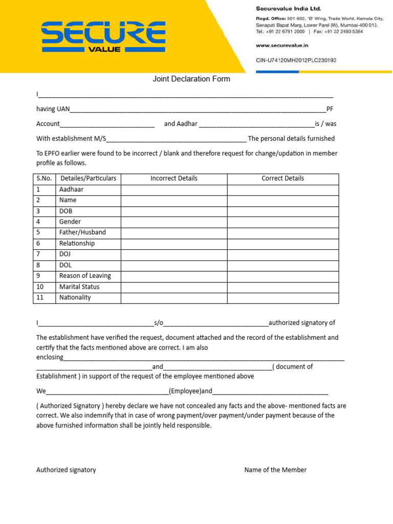 New Joint Declaration (Securevalue) | PDF
