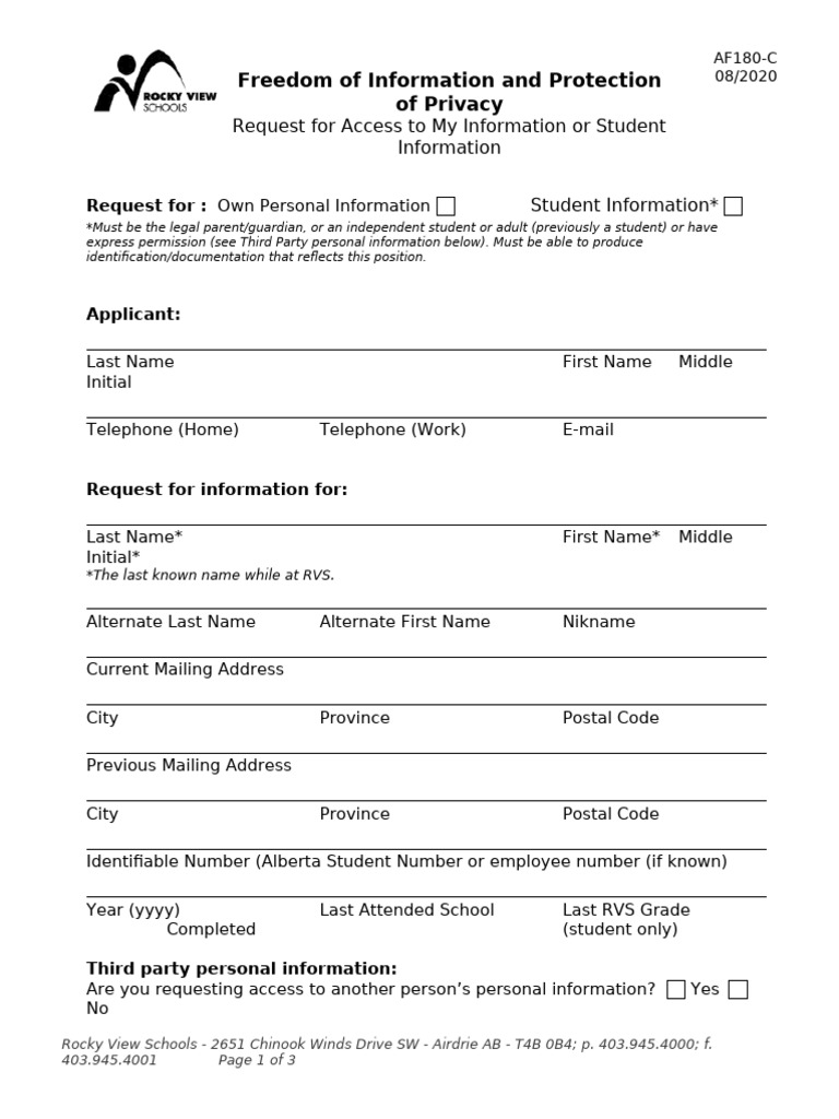 AF180-C FOIP Request Access to Student Information ...