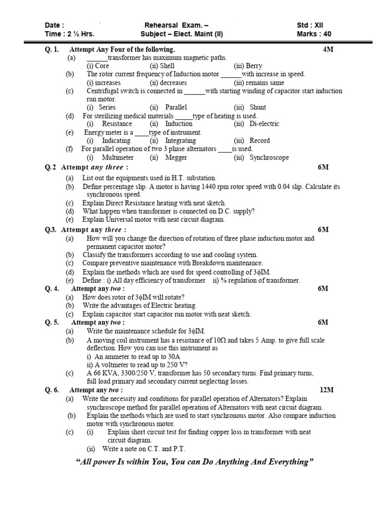 EM PAPER 2 Apex Tutorial | PDF | Transformer | Equipment