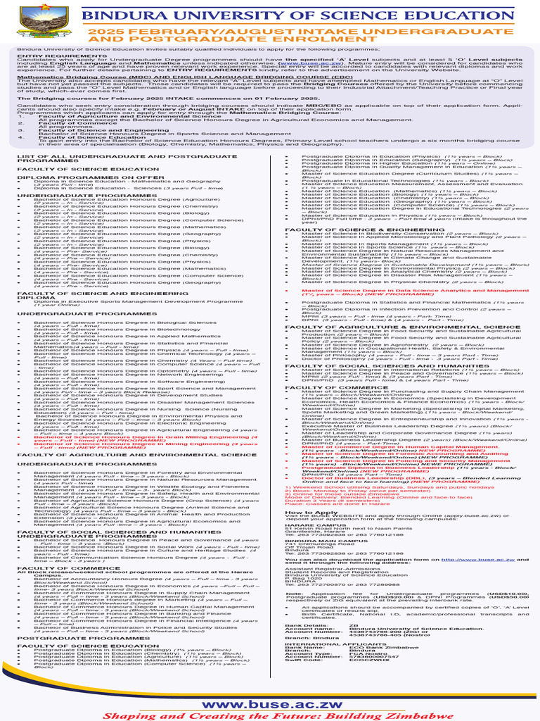 Bindura University 51X4.5 | PDF | Academic Degree | Bachelor's Degree