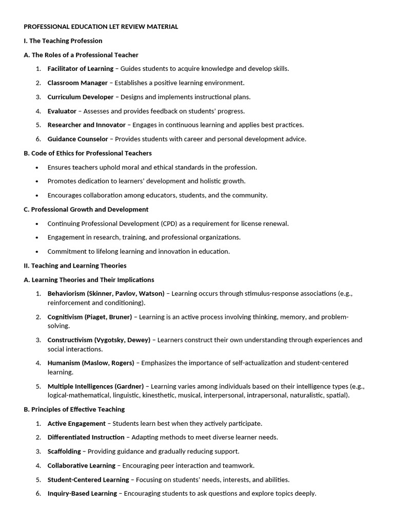 Professional Education Let Review Material | PDF | Educational ...