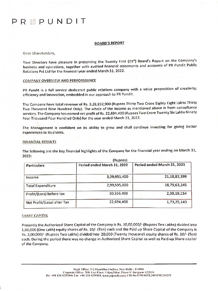 pr pundit FY 21-22 | PDF | Audit | Going Concern