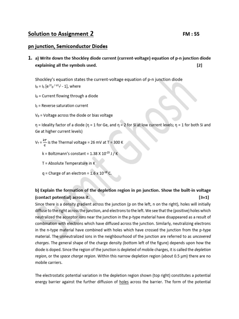 Soln - Assignment 2_pn jn & Diodes_V4 | PDF | P–N Junction | Diode