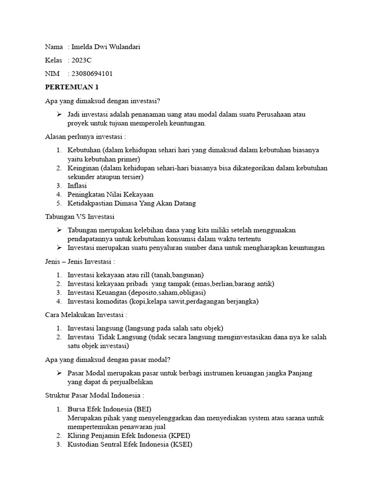 101 - Imelda Dwi Wulandari - Resume Pertemuan 1&2 | PDF