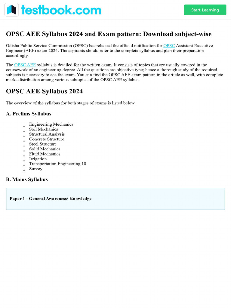OPSC AEE Syllabus 2024 and Exam Pattern - Download Subject-Wise | PDF