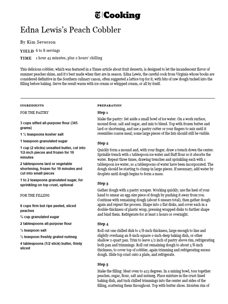 Edna Lewis’s Peach Cobbler Recipe | PDF | Shortening | Teaspoon