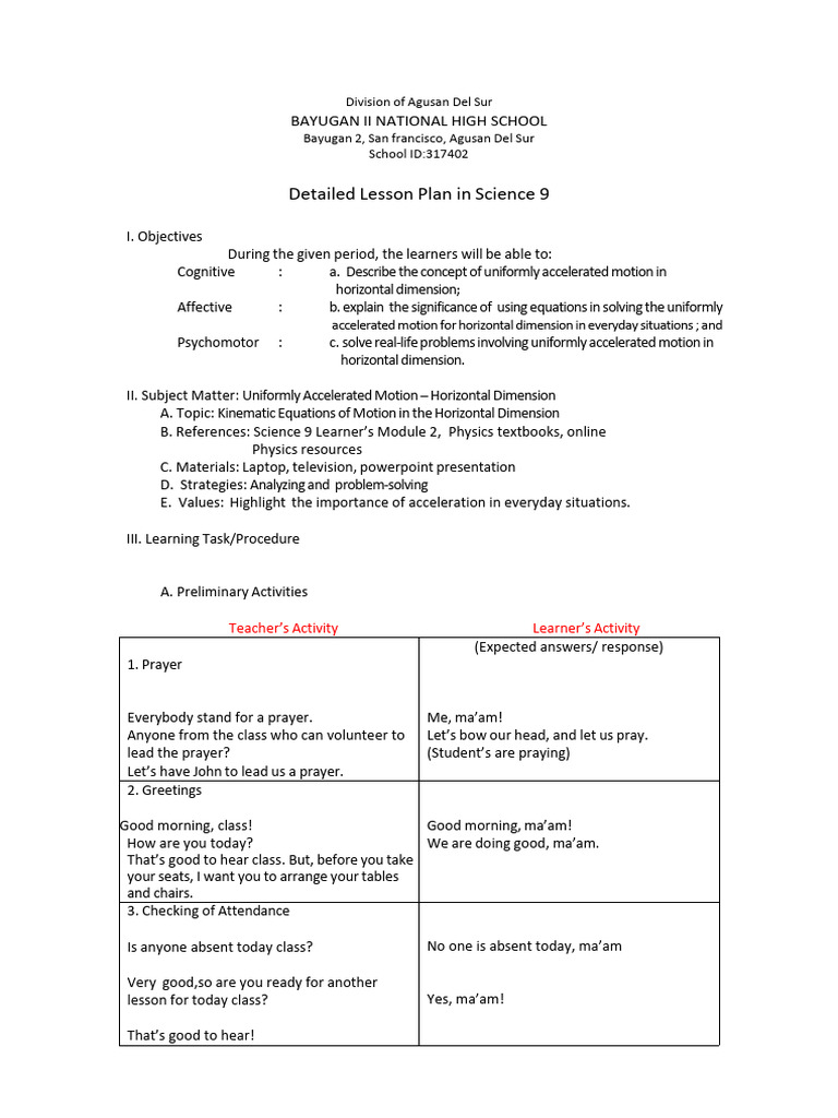 Science 9 Lesson Plan: Accelerated Motion | PDF | Acceleration | Velocity