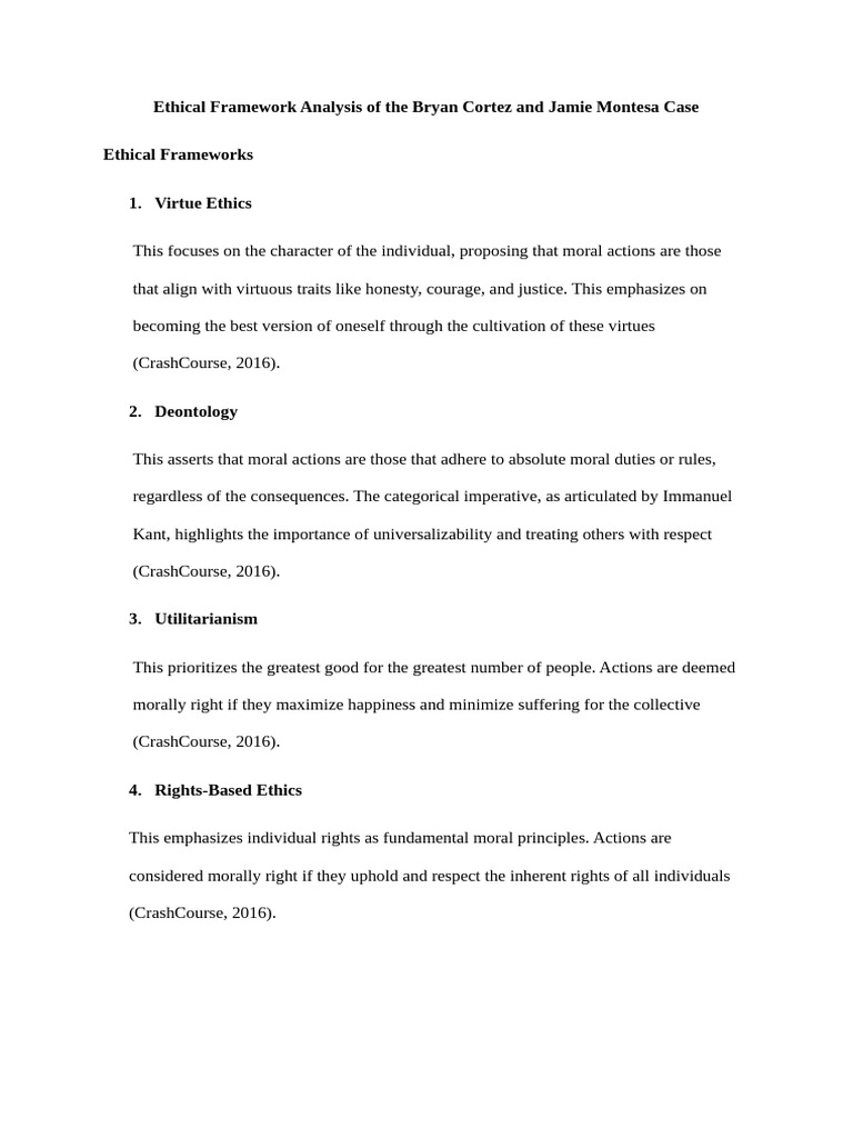 Application of The Ethics Framework | PDF | Morality | Integrity