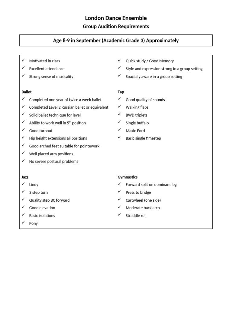 lde_audition_requirements | PDF | Ballet | Dances