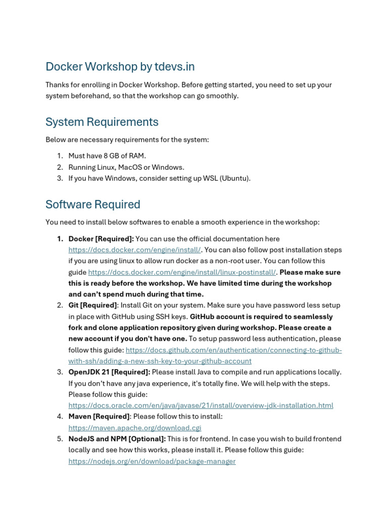 Docker Workshop Setup Instructions | PDF | Java (Programming Language) | Software