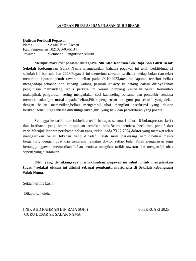LAPORAN PRESTASI DAN ULASAN GURU BESAR | PDF
