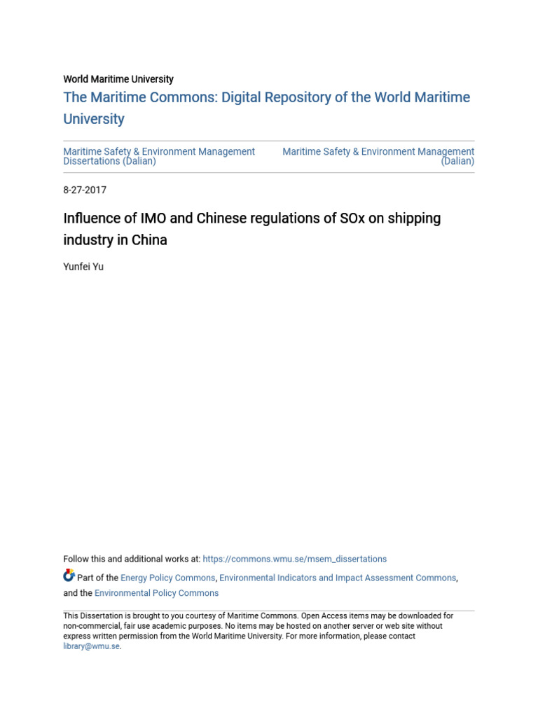 Influence of IMO and Chinese Regulations of SOx On Shipping Indus | PDF ...