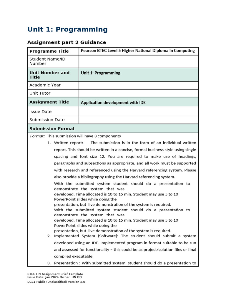 00_NEW Blank_Assignment Brief 2-Guidance | PDF | Computer Programming | Integrated Development ...