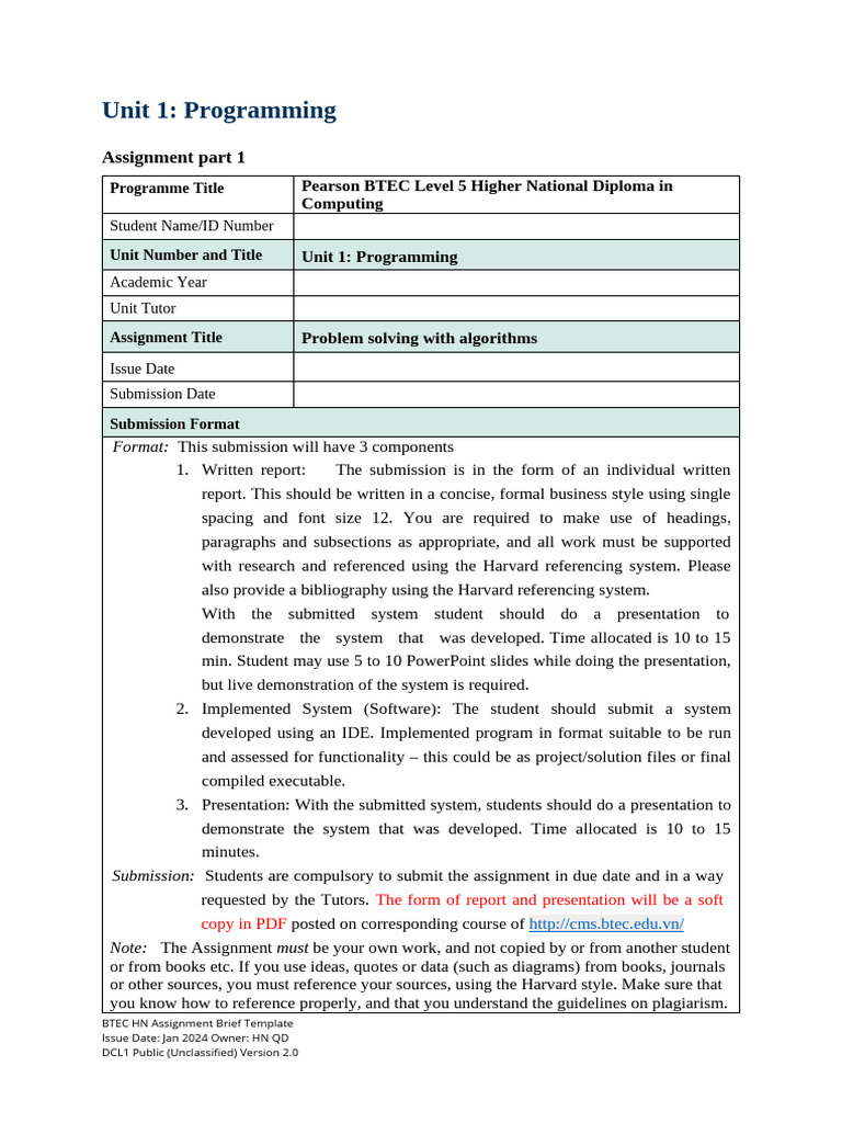00_NEW Blank_Assignment Brief part 1 | PDF | Critical Thinking | Algorithms