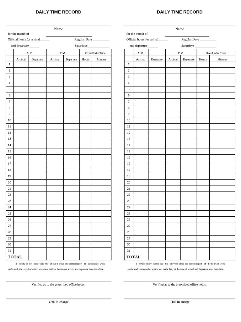 Daily Time Record | PDF