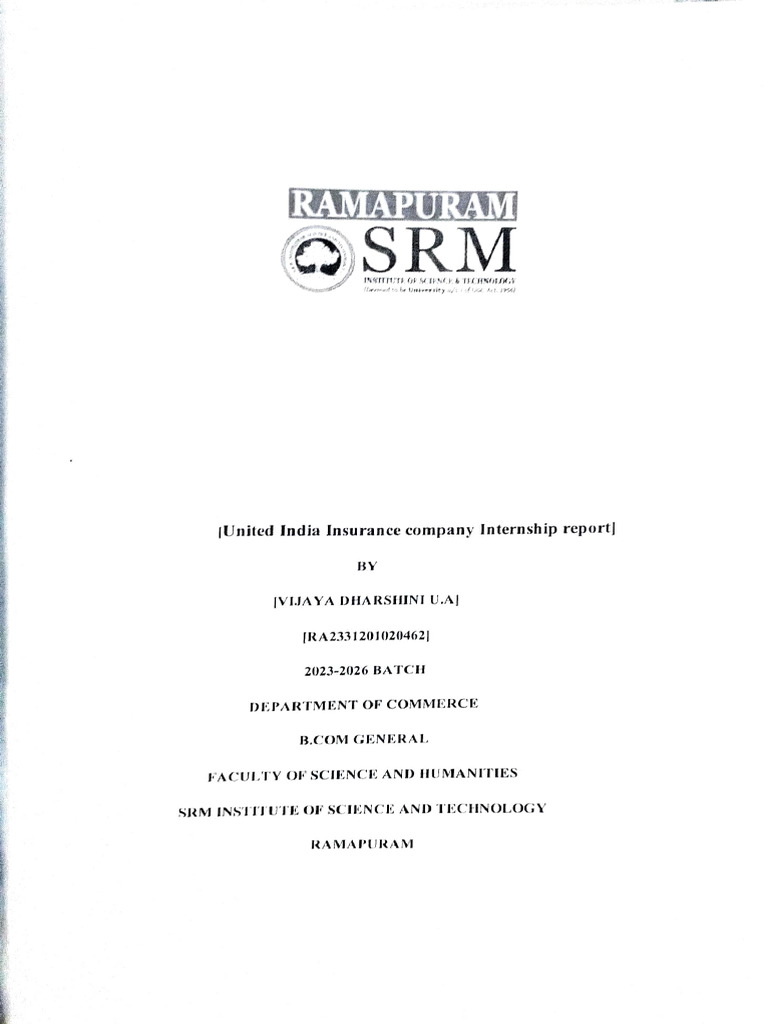 SRM Internship Report: United India Insurance | PDF