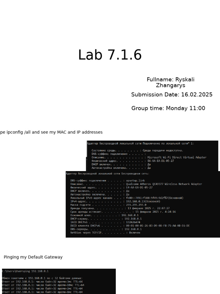 Lab 7.1.6-7.3.7 | PDF | Computer Network | Network Interface Controller