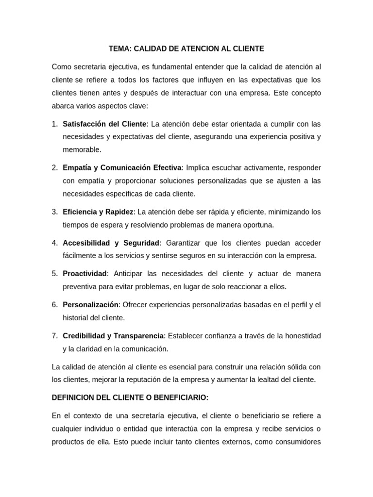 Calidad de Atencion Al Cliente Exposicion | PDF | Calidad (comercial) | Planificación