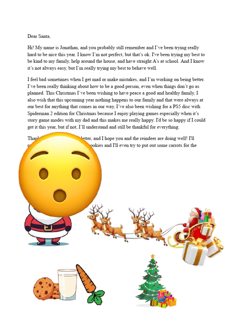 Jonathan's Heartfelt Letter to Santa | PDF