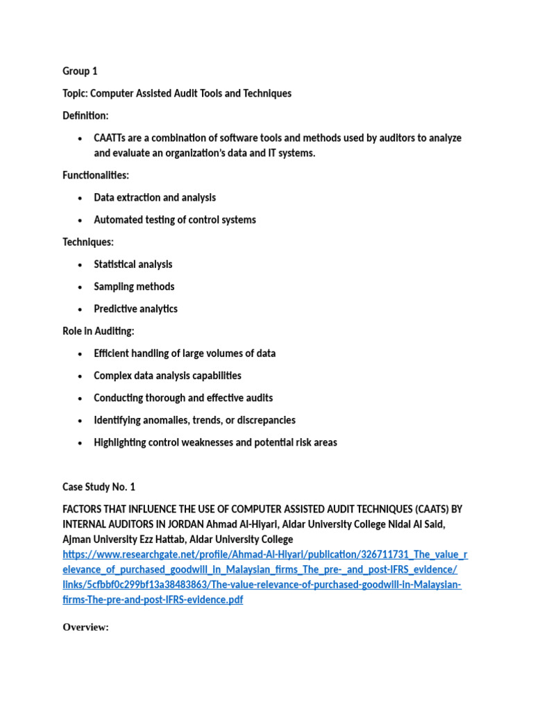 Computer Assisted Audit Tools and Techniques | PDF | Internal Audit | Audit