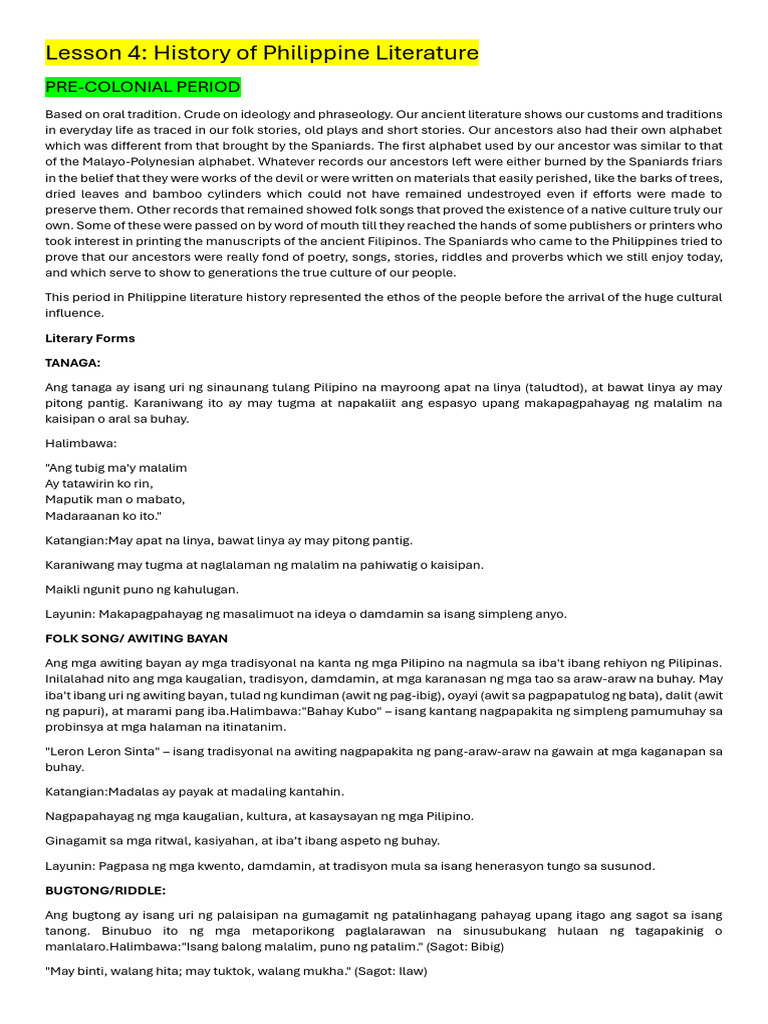 (Module) Lesson 4 - History of Philippine Literature | PDF