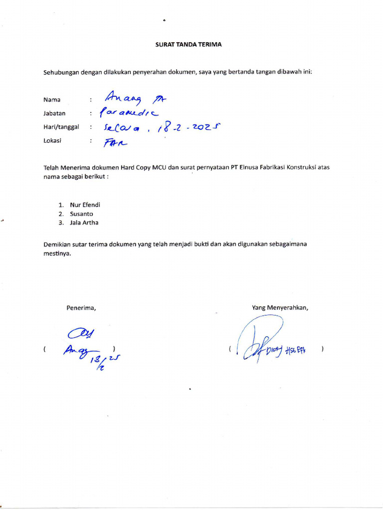 Serah Terima Hardcopy EFK BPI | PDF
