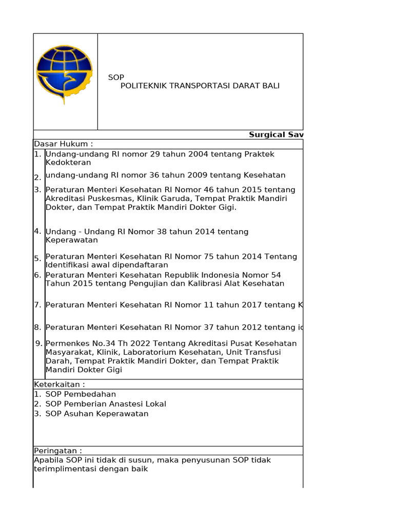 Sop Surgical Safety Checklist | PDF