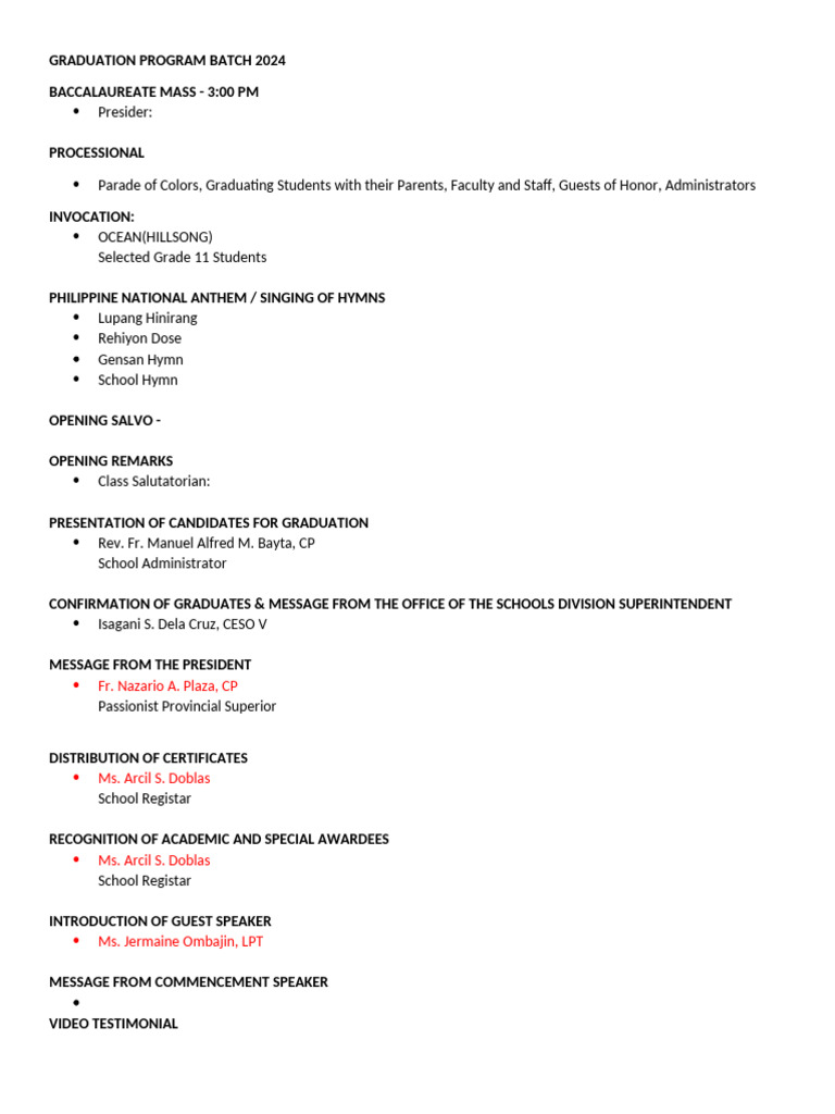 GRADUATION PROGRAM 2023 24 Draft | PDF