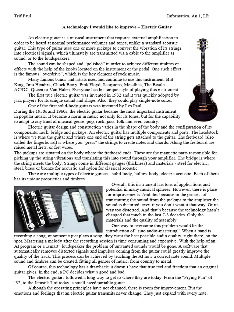 English Essay Electric Guitar | PDF | Guitars | String Instruments