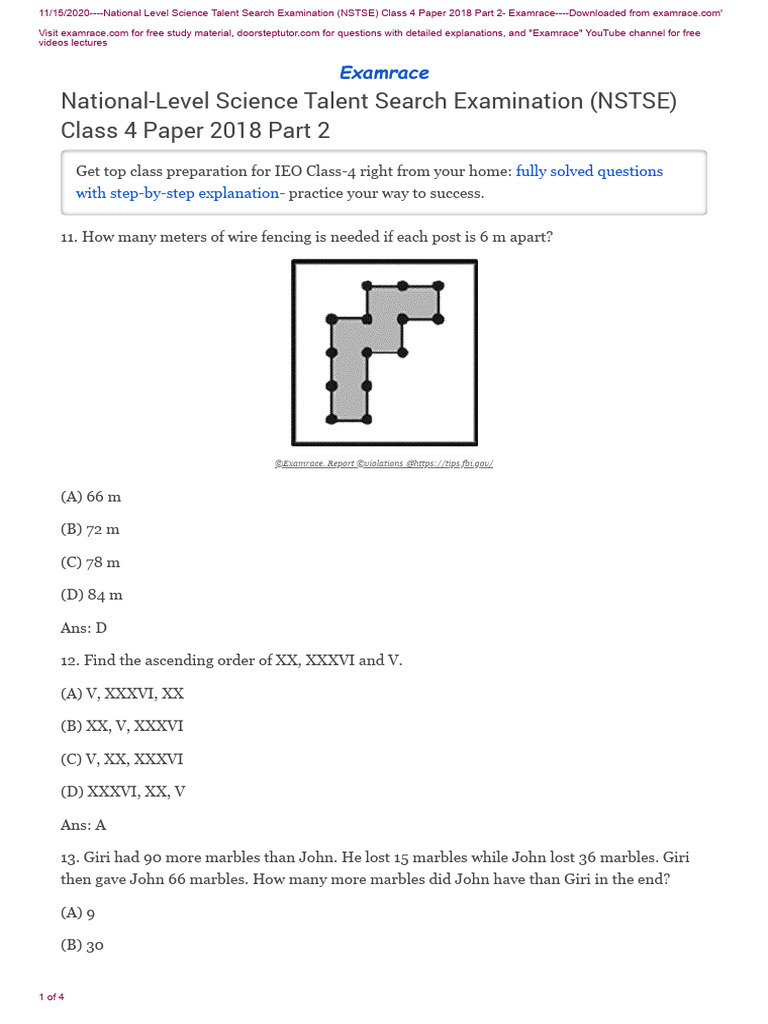 NSTSE Class 4 Paper 2018 Part 2 | PDF