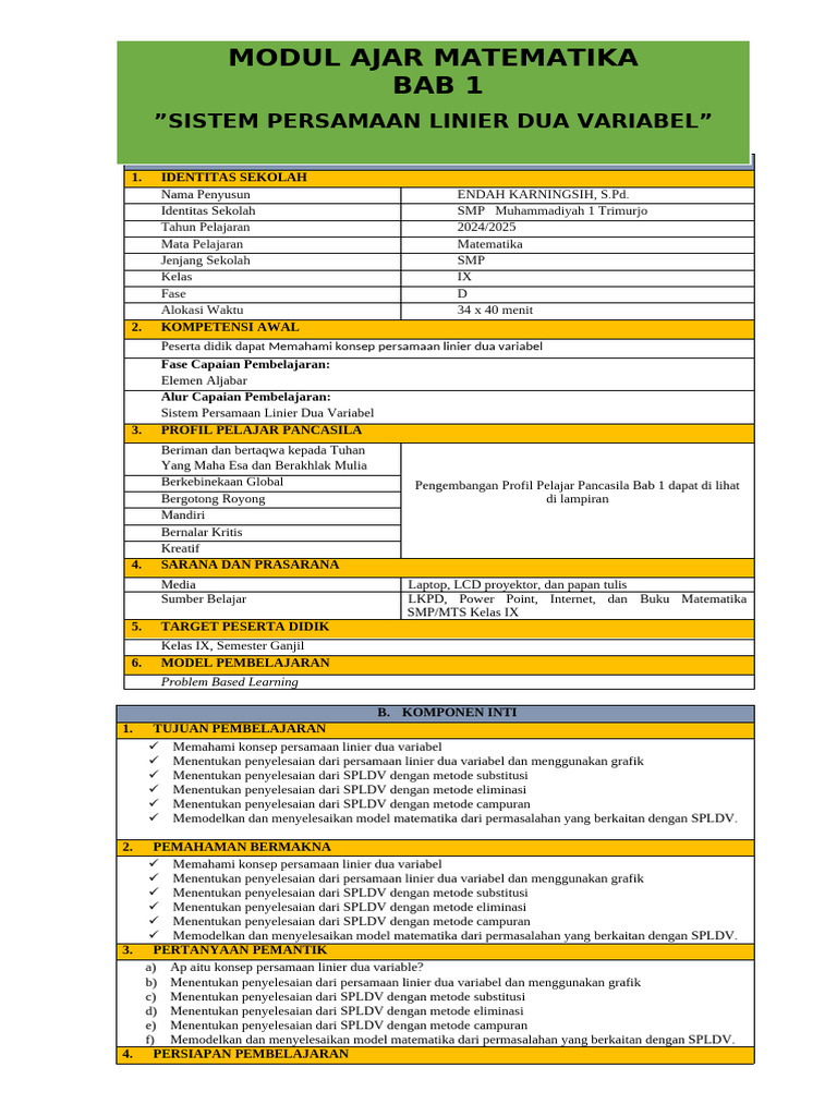 Modul MTK Kelas 9 Bab 1 | PDF