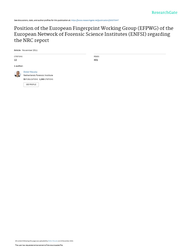 Position Of The European Fingerprint Working Group Efpwg Of The