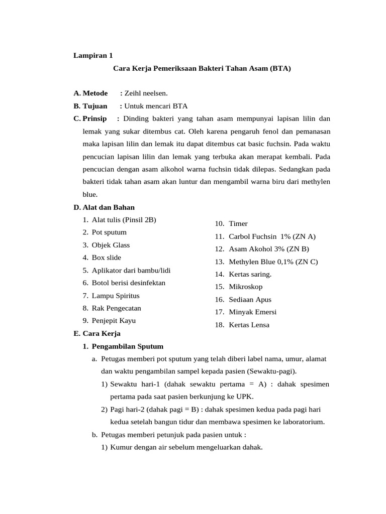 Metode Pemeriksaan Bakteri Tahan Asam | PDF