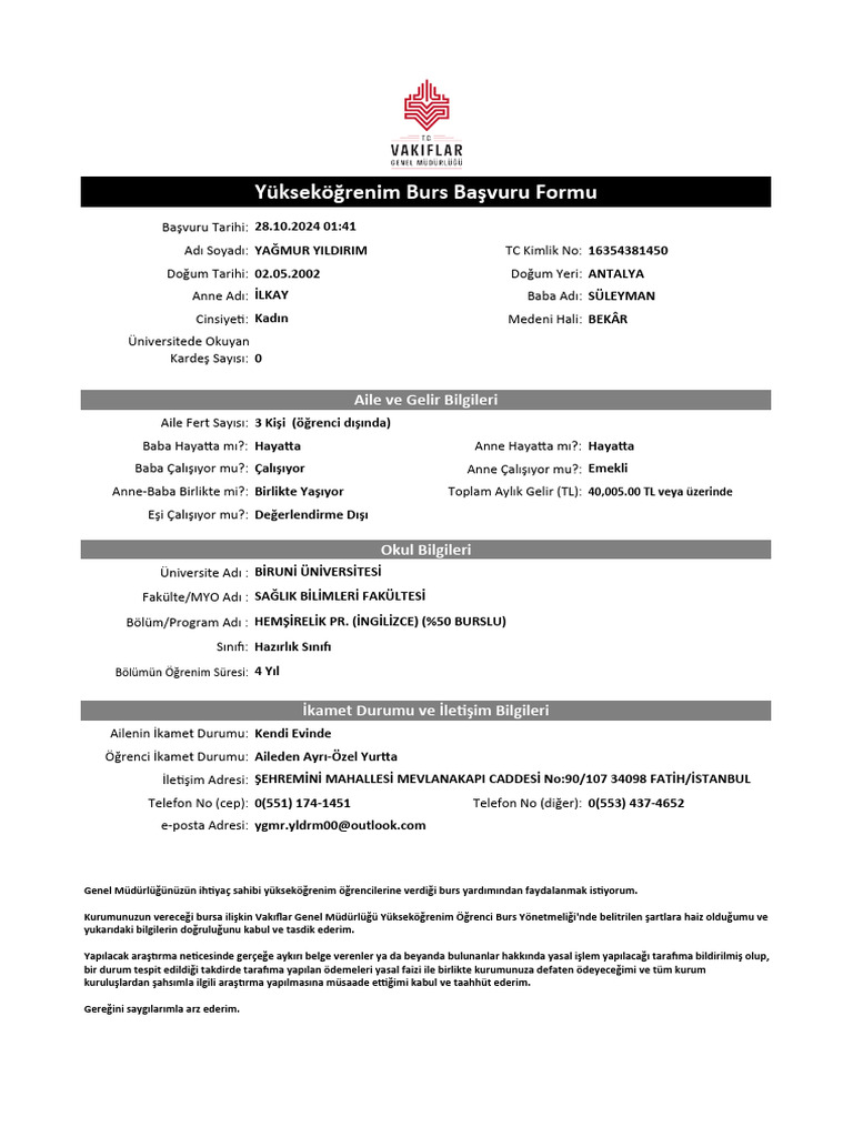 VGM BursBasvuruFormu16354381450 | PDF