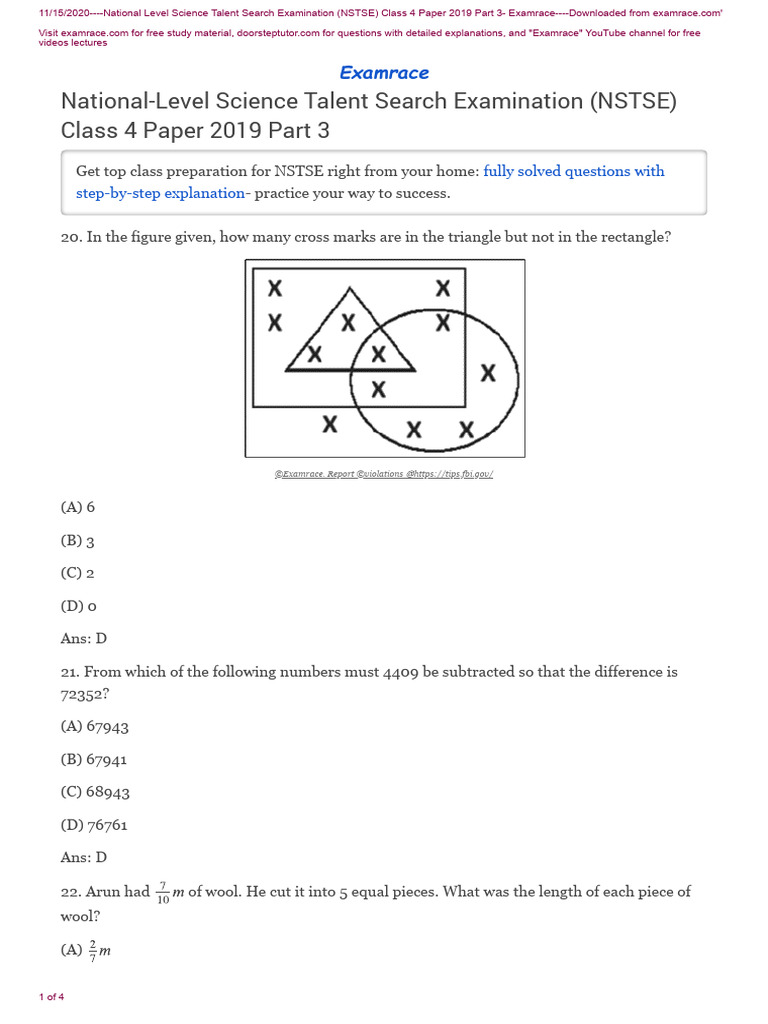 NSTSE Class 4 Paper 2019 Part 3 | PDF | Earth Sciences | Gases