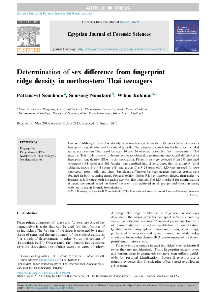 Determination Of Sex Difference From Fingerprint R Pdf Fingerprint