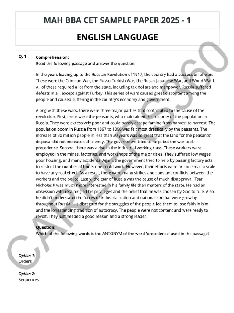 Mah Bba Cet Sample Paper | PDF