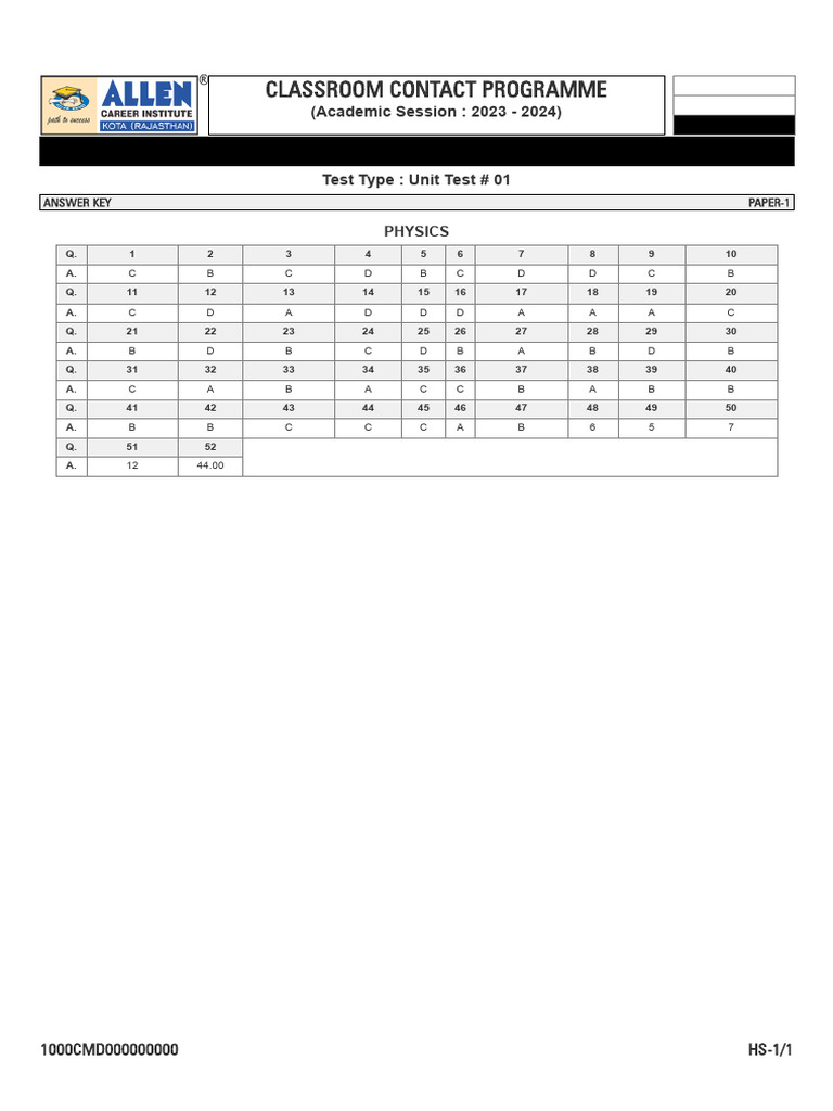 PHYSICS_RBD_ASSIGNMENT_ANSWER KEYS | PDF