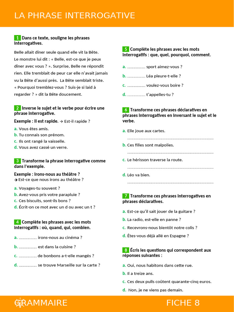 Exercices sur la phrase interrogative | PDF | Phrase